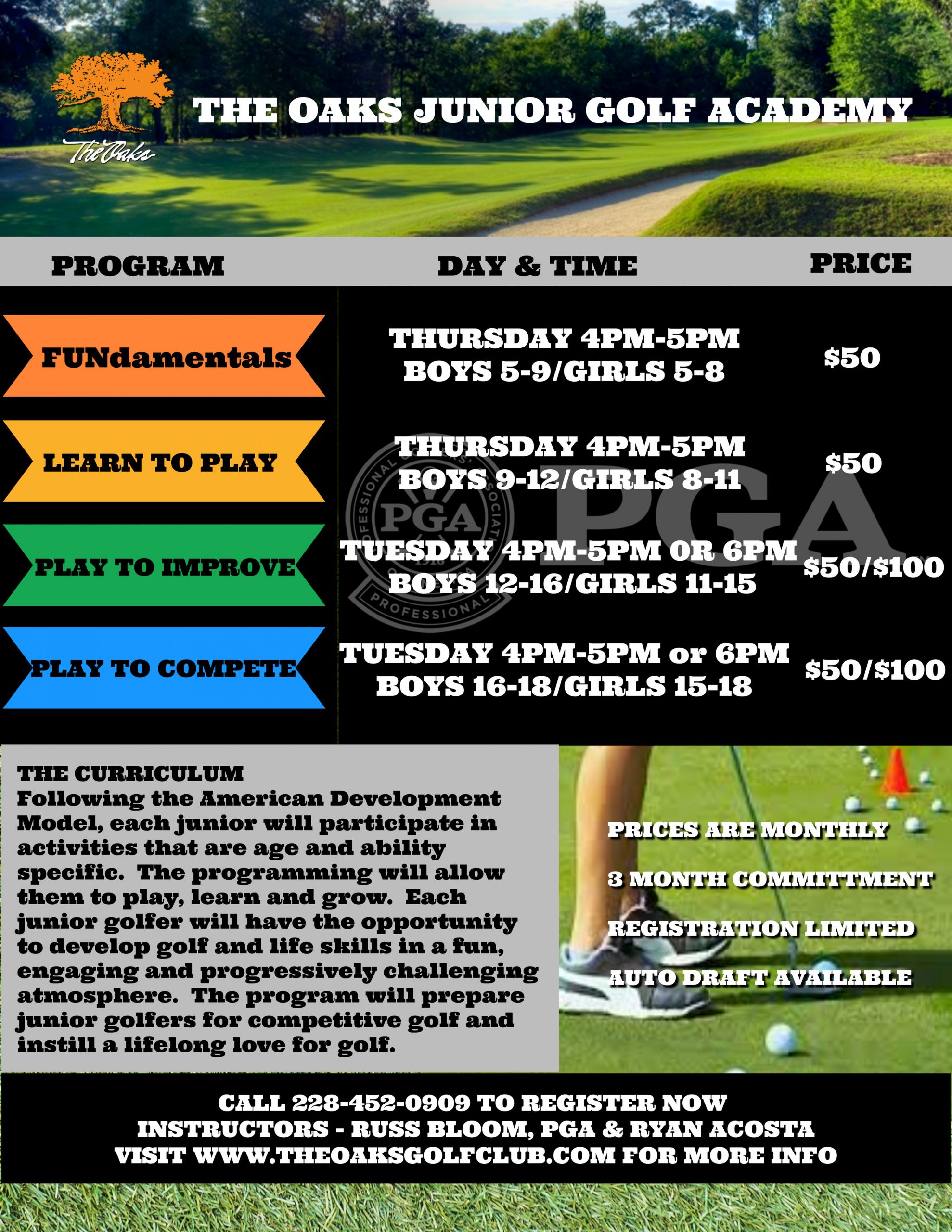 JUNIOR GOLF DEVELOPMENT PROGRAM FLYER | The Oaks Golf Club | Pass ...
